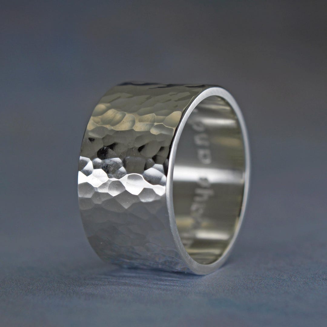 Wide Hammered Sterling Silver Ring With Personalized Inscription - Etsy
