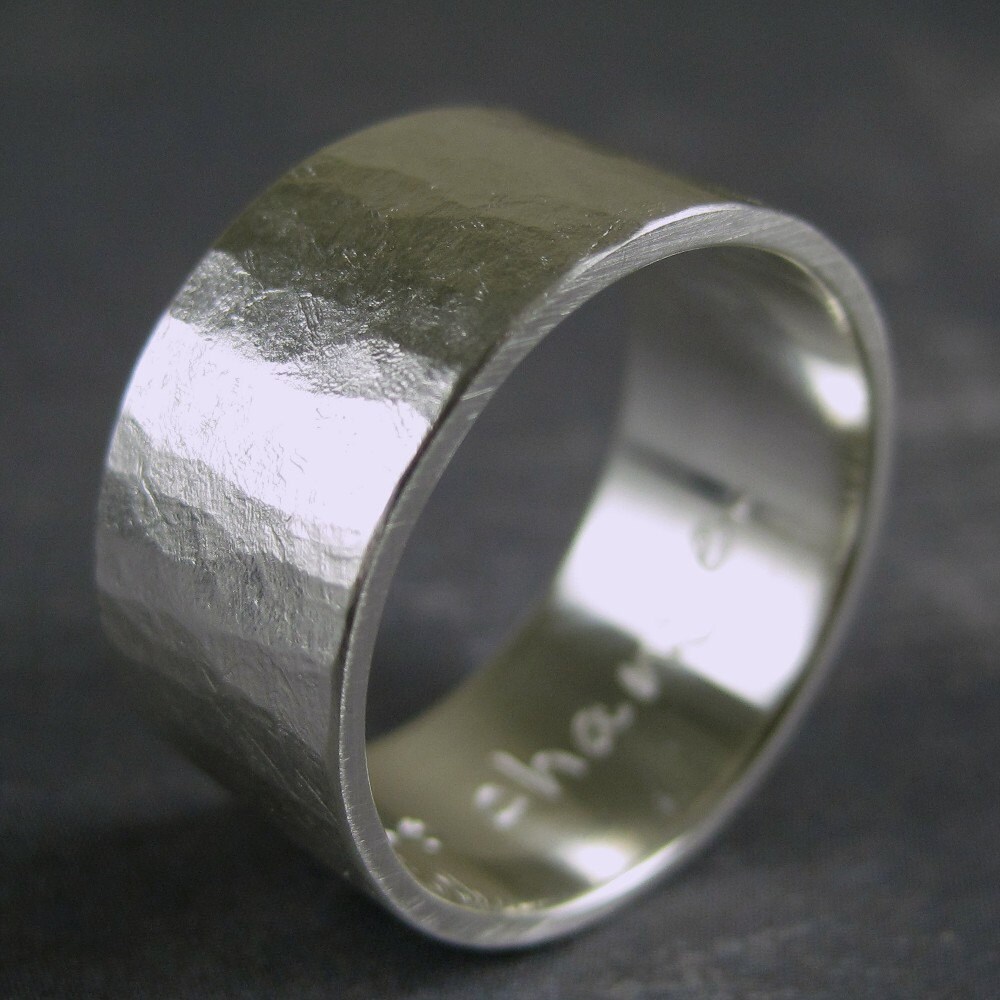 Personalized Wide Ring Rustic Hammered Sterling Wide Band - Etsy