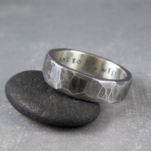Personalised rustic wedding ring custom engraved Rough hewn | Etsy