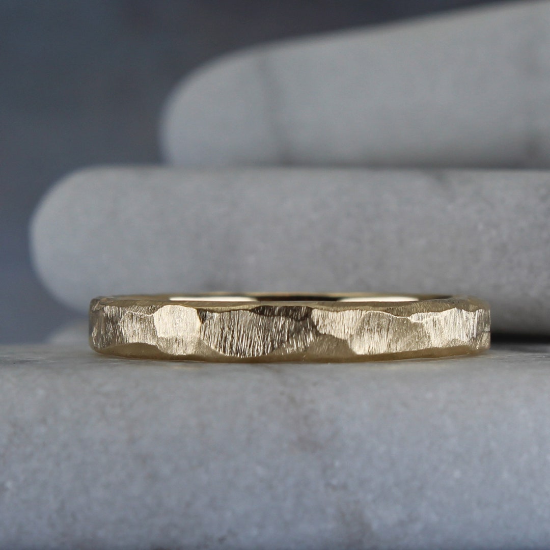Unique Wedding Band, Engraved Custom Made, Rustic Solid Gold Ring - Etsy