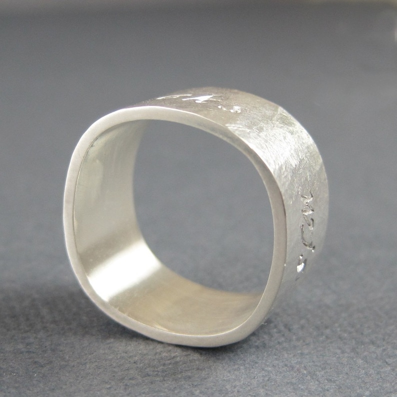 Square Ring Rustic Sterling Silver Custom Engraving Custom - Etsy