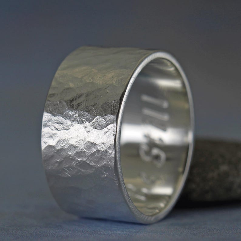 Personalized Wide Ring - Rustic Hammered Sterling Wide Band - Etsy