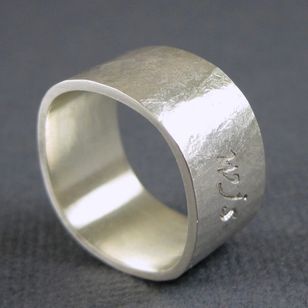 Square Ring Rustic Sterling Silver Custom Engraving Custom | Etsy