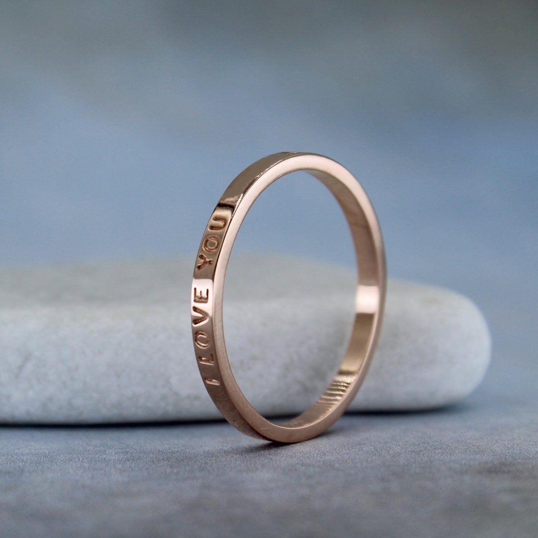 Rose Gold Engraved Ring, Personalized Gold Ring, Solid 14k Rose Gold ...