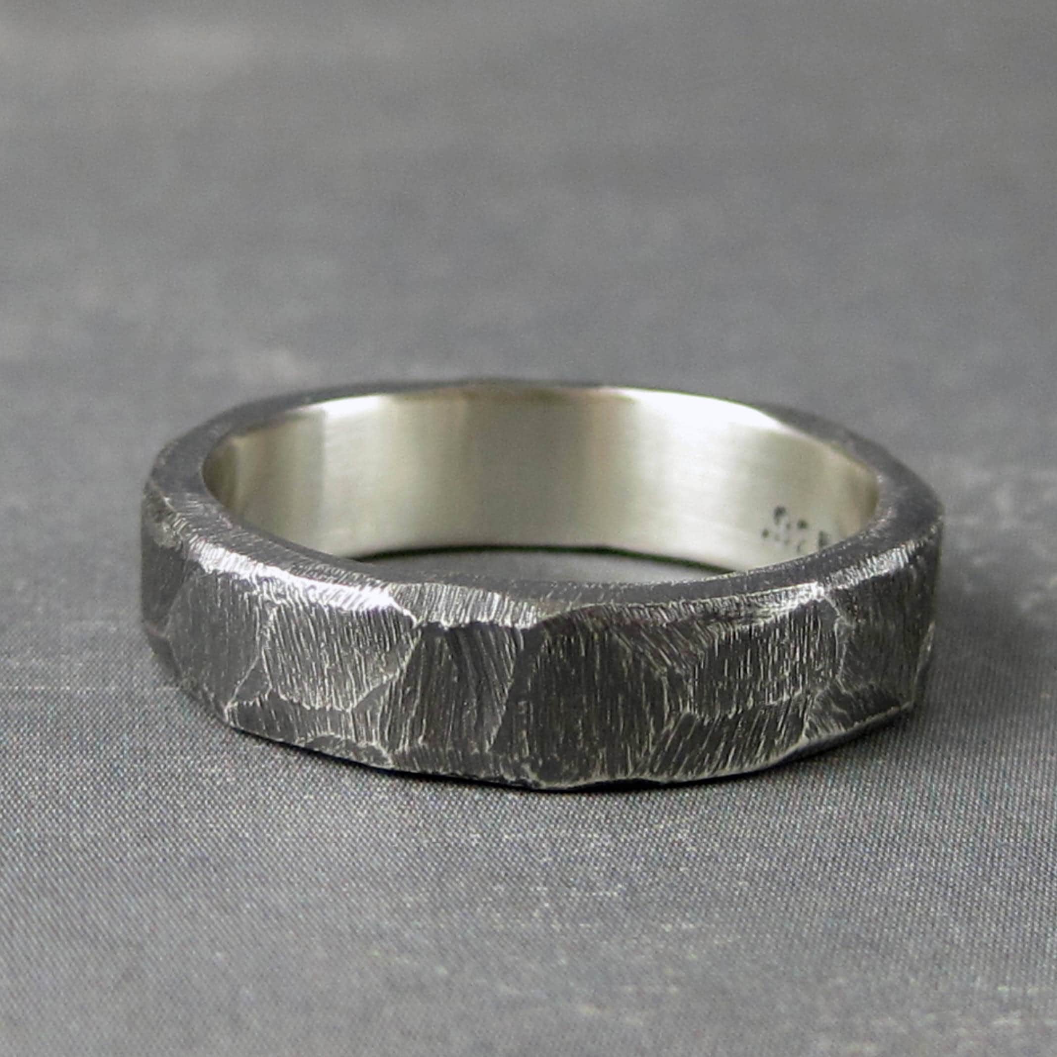 Personalised Rustic Wedding Ring Custom Engraved Rough Hewn - Etsy