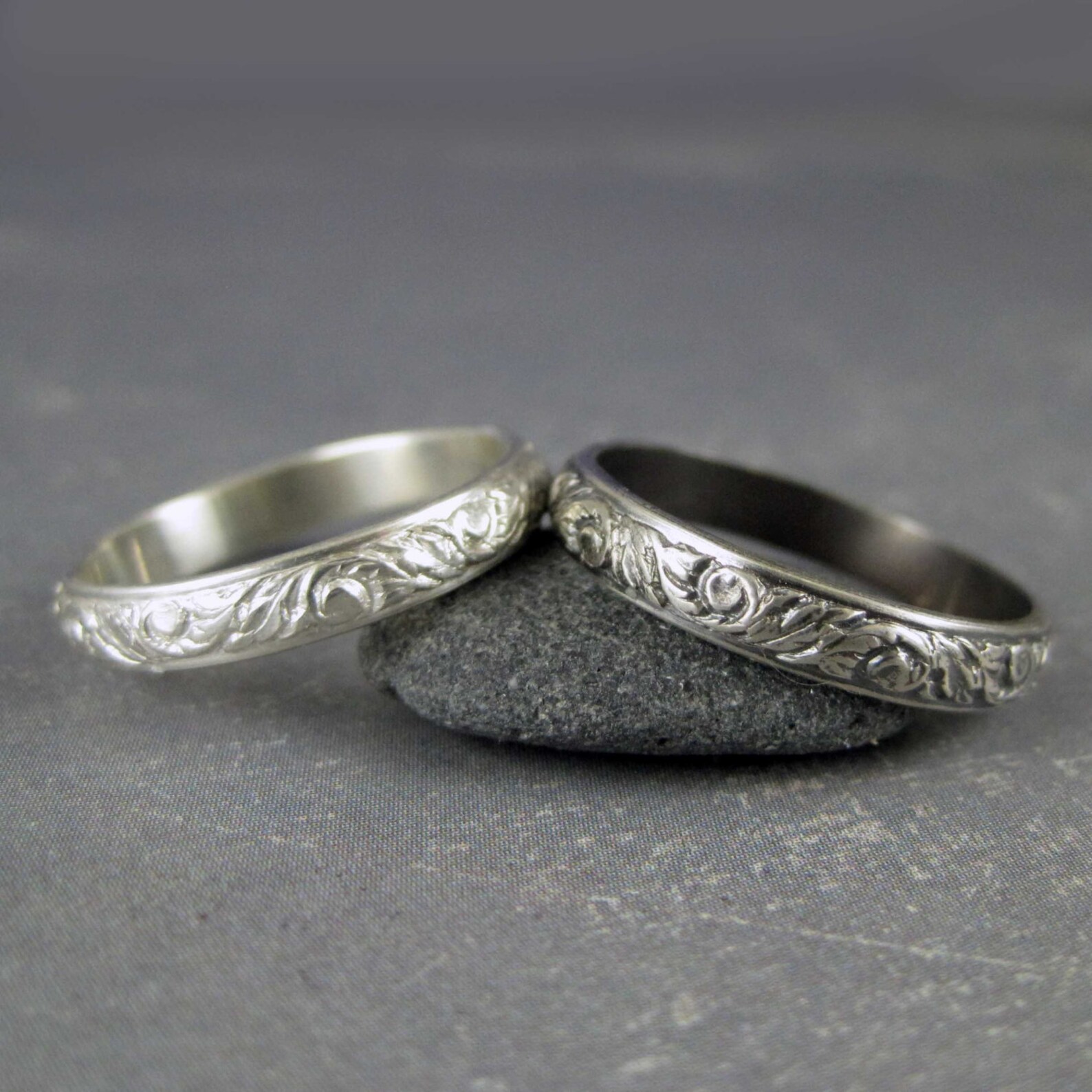 Floral Silver Band One Sterling Silver Ring Antique or - Etsy