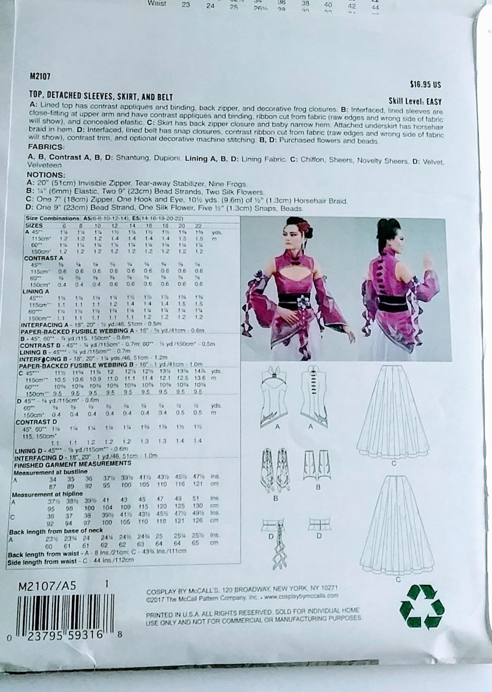 Mccall's Cosplay Pattern 2107 She Cut Anime Martial Arts | Etsy