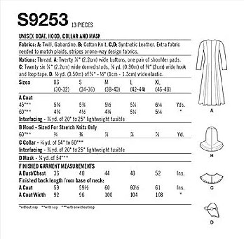 Simplicity Pattern 9253 Plague Doctor Costume Includes Pattern - Etsy