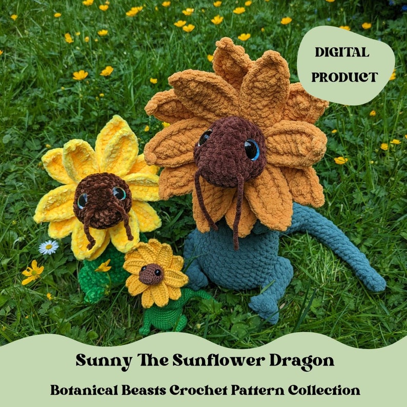 Sunflower Dragon Crochet Pattern – Botanical Beasts Amigurumi (digital ...