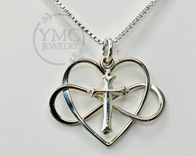Sterling Silver Infinity Heart Cross Necklace for | Etsy