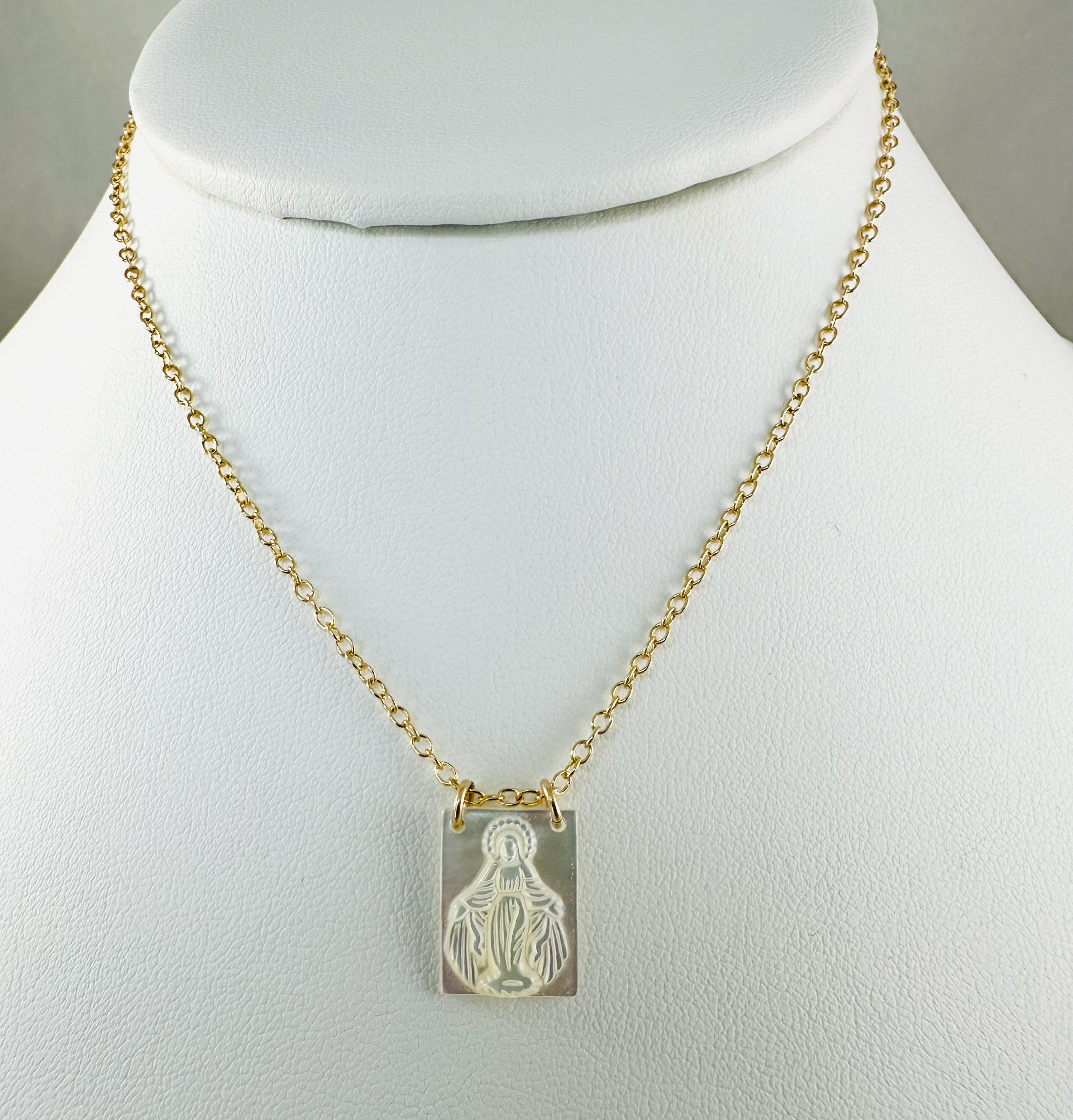 Gold Mother of Pearl Scapular Necklace,sacred Heart Miraculous Virgin ...