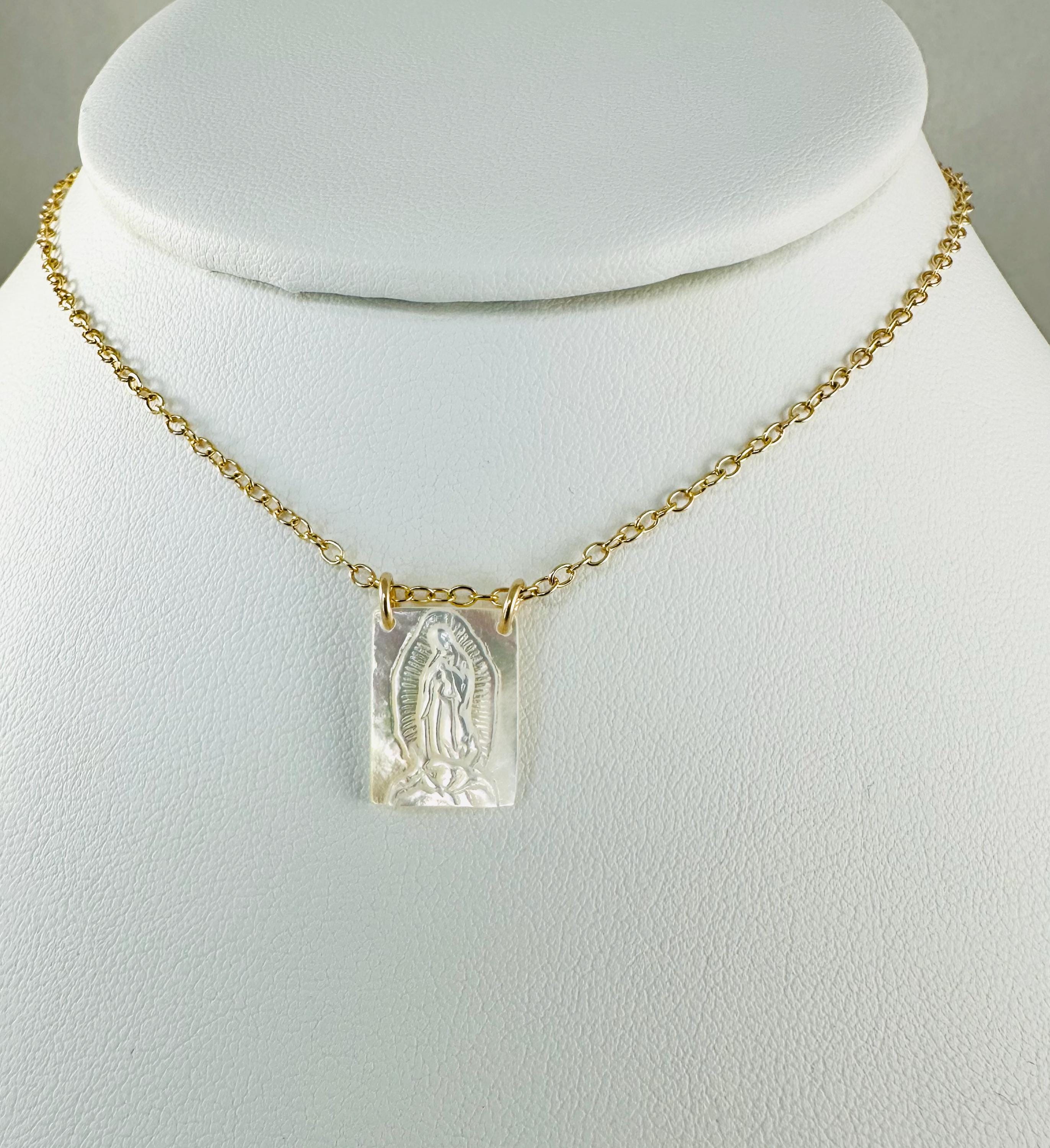 Gold Mother of Pearl Scapular Necklace,sacred Heart Miraculous Virgin ...