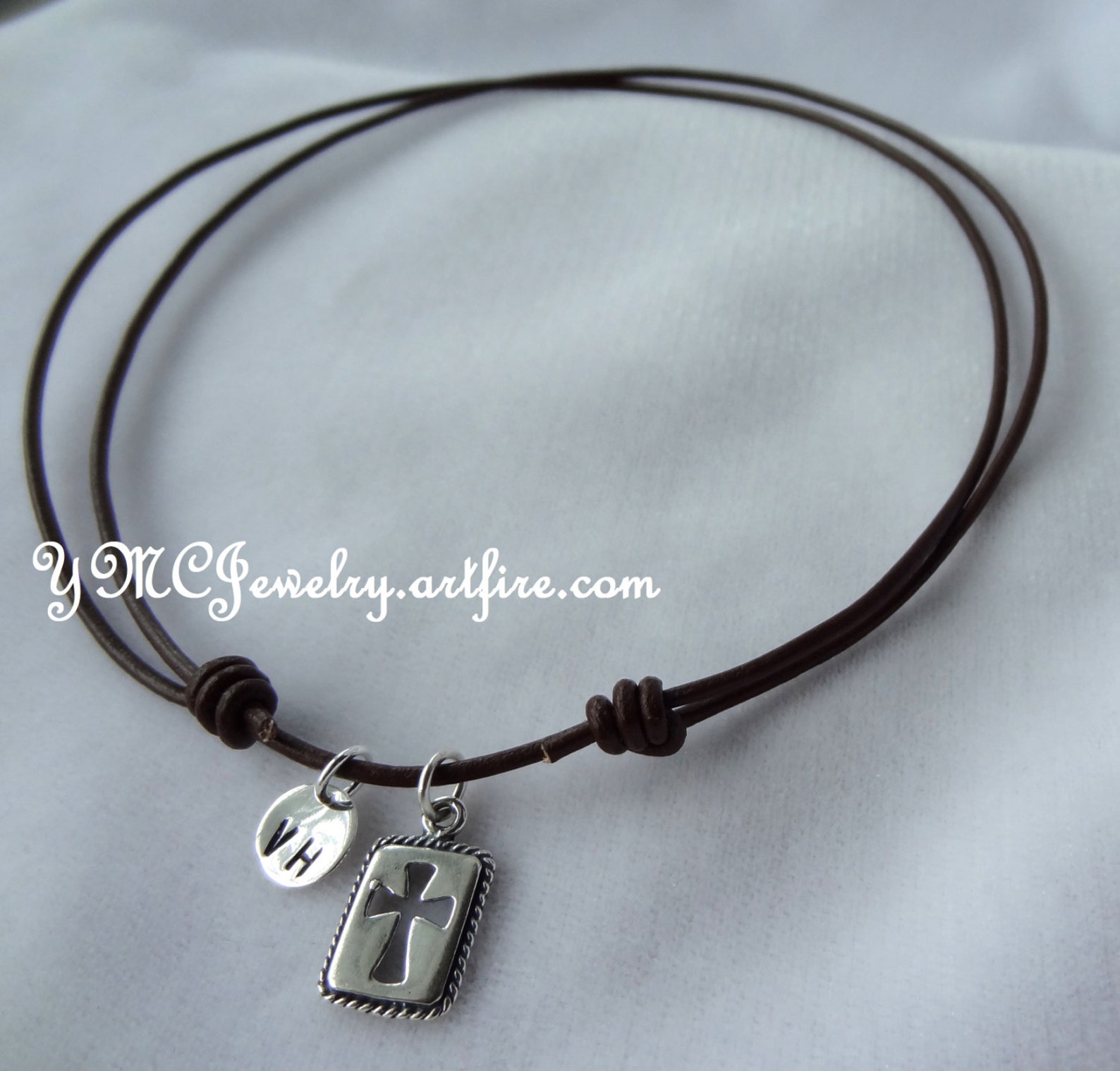 Silver Leather Rectangle Cross Necklace,boy's Cross Necklace,first ...