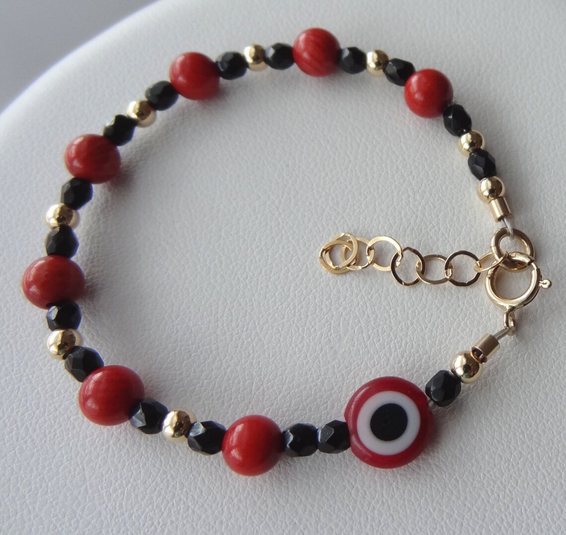 Personalized Gold Red Evil Eye Bracelet Gold Baby Initial - Etsy