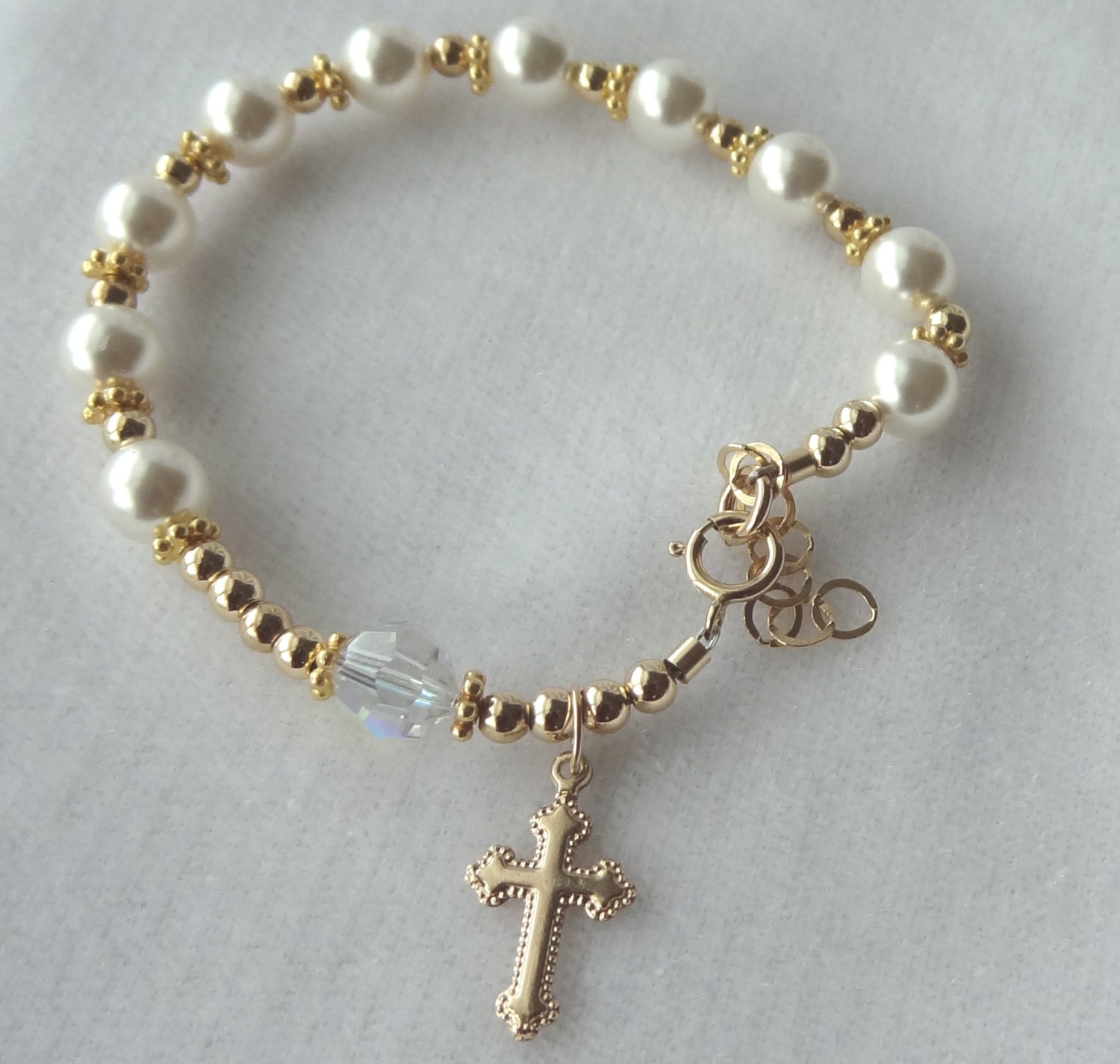 Mother of Pearl Gold Rosary Bracelet, Gold Pearl Chaplet Bracelet ...