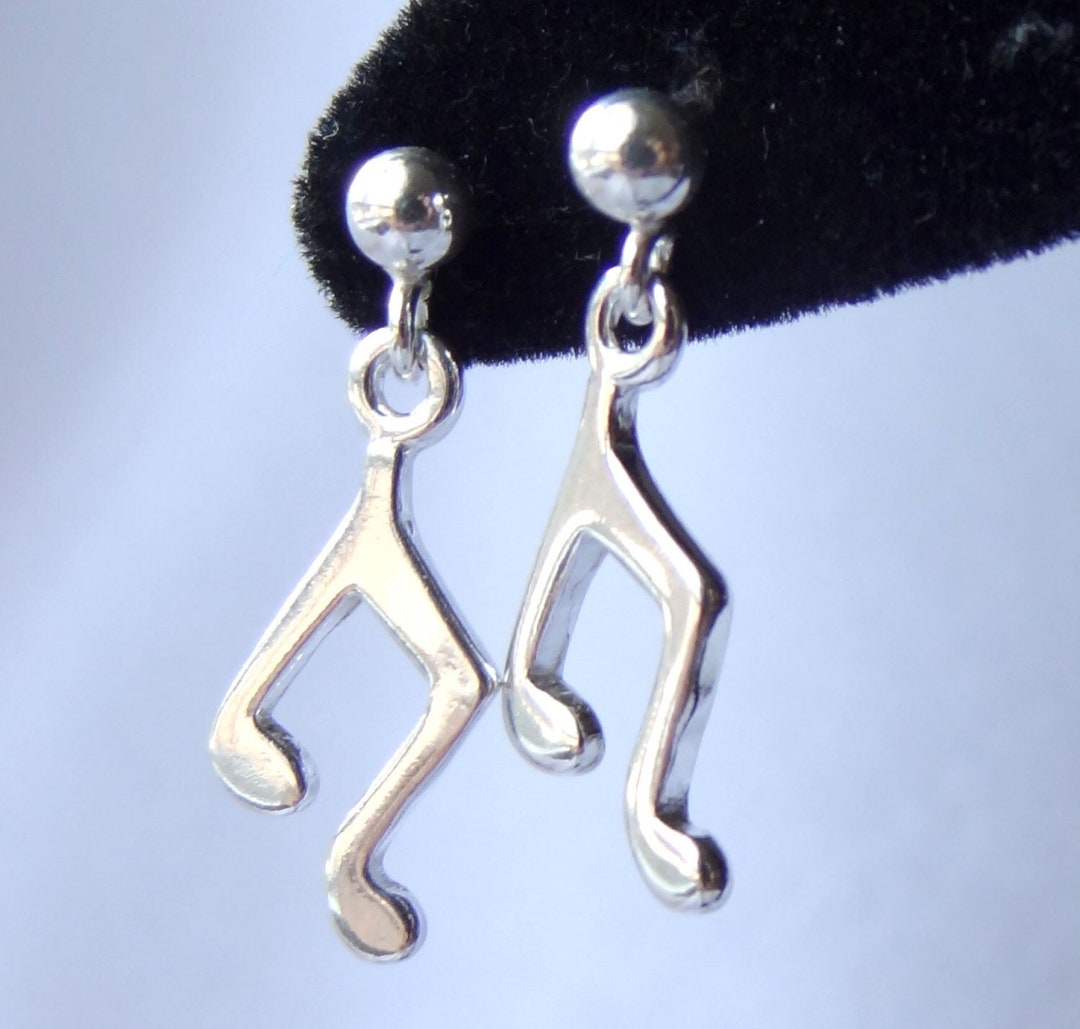 Sterling Silver Music Notes Earrings,tiny Notes Dangles,notes Ball Stud ...
