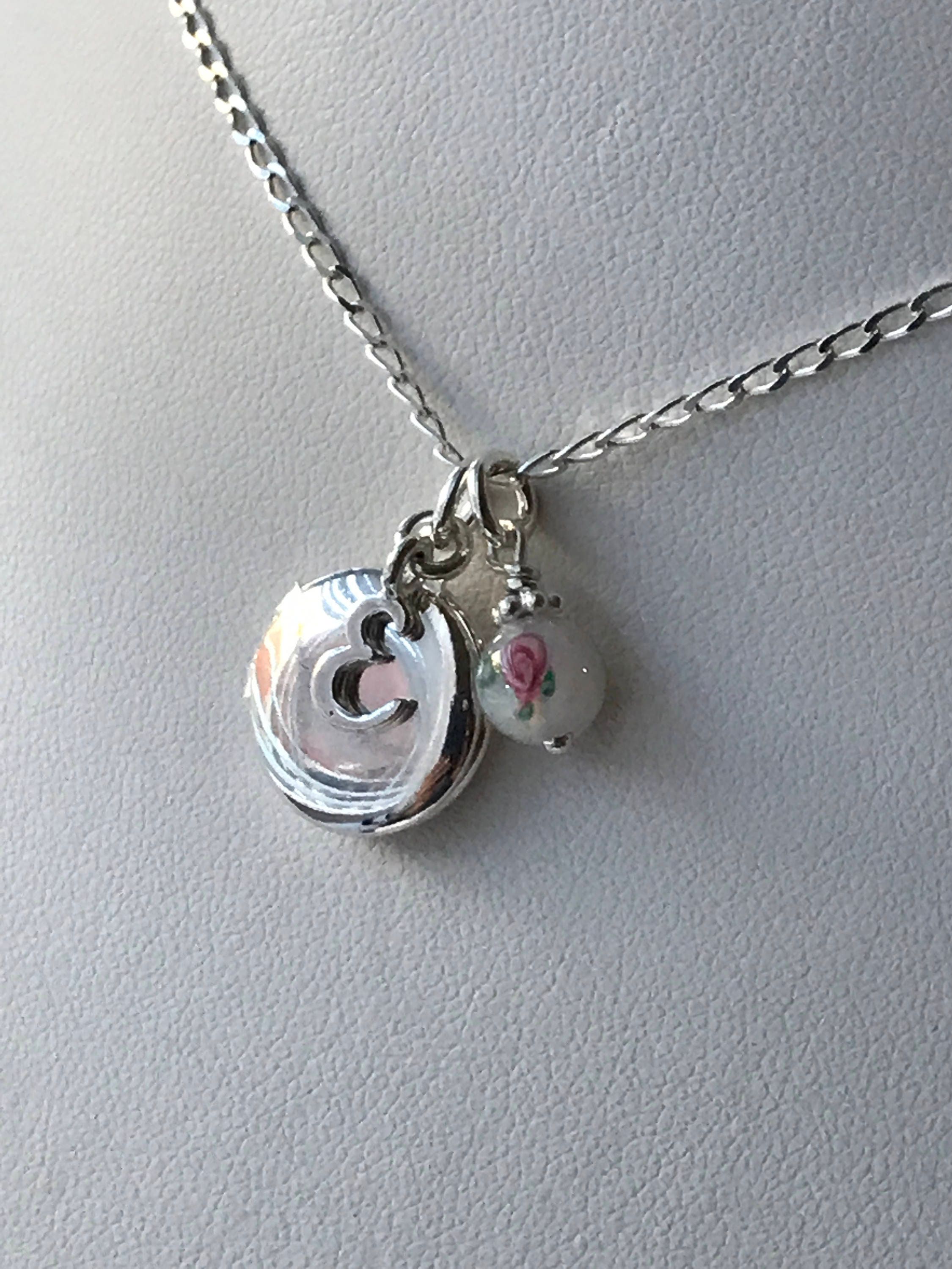 Gold Initial Girl Round Locket Necklace,flower Girl Locket Necklace ...