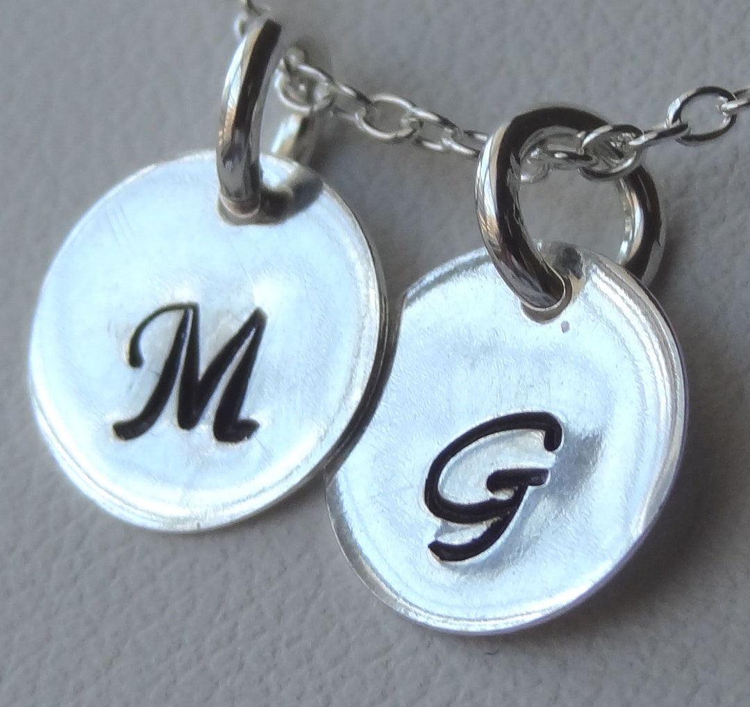 Hand Stamped Sterling Silver Disc Charm, Custom Engraved Initial and ...