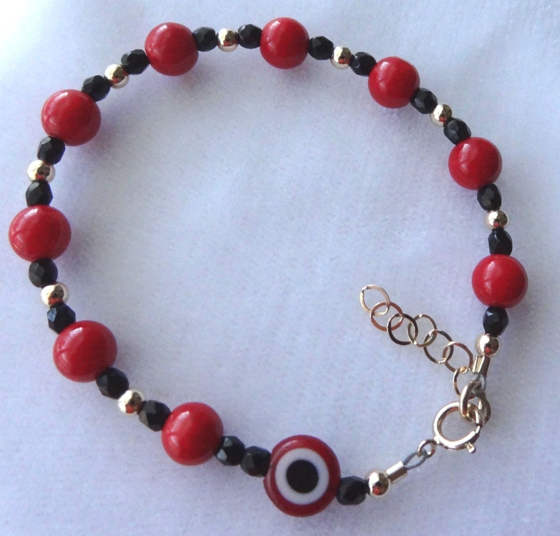 Personalized Gold Red Evil Eye Bracelet Gold Baby Initial - Etsy
