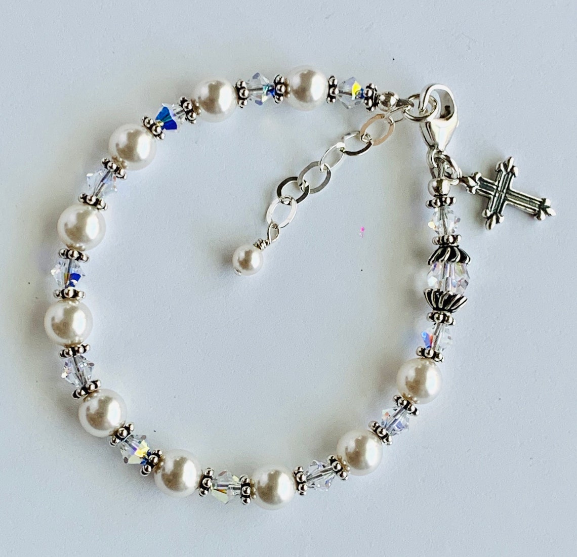First Holy Communion Bracelet-pearl Silver Rosary - Etsy