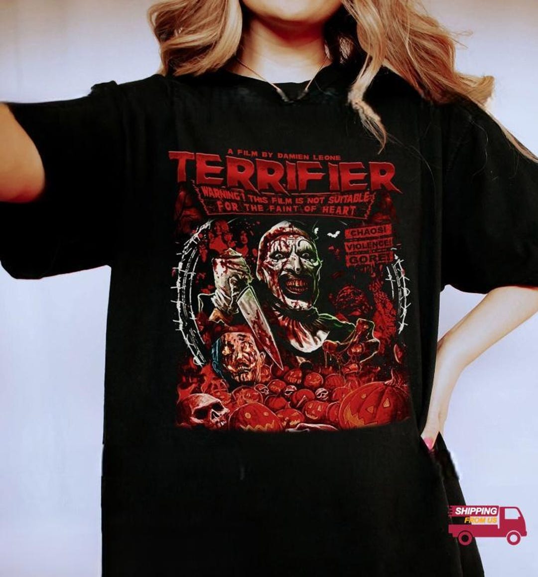 Halloween Terrifier Shirt, Terrifier Cover Clown Scary Horror Movie ...