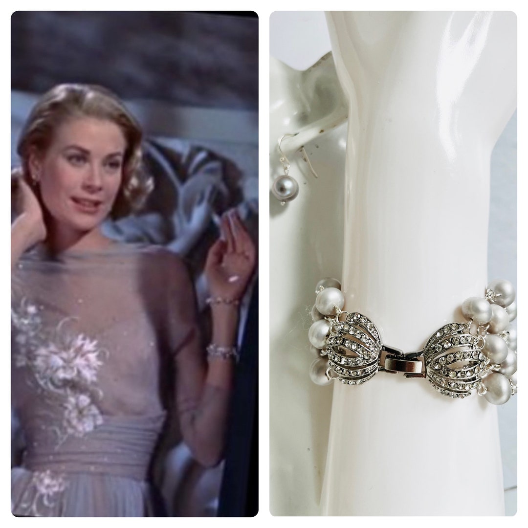 Silver Genuine Pearls With Crystal Diamante Clasp Grace Kelly Bracelet ...
