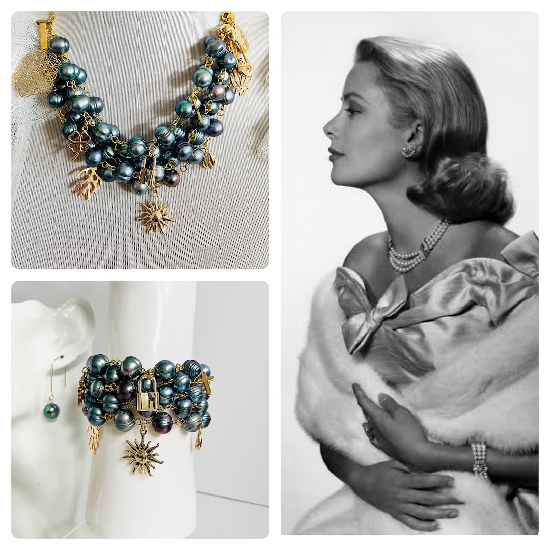 2 in 1 Grace Kelly Real Pearl Necklace and Charm Bracelet - Etsy