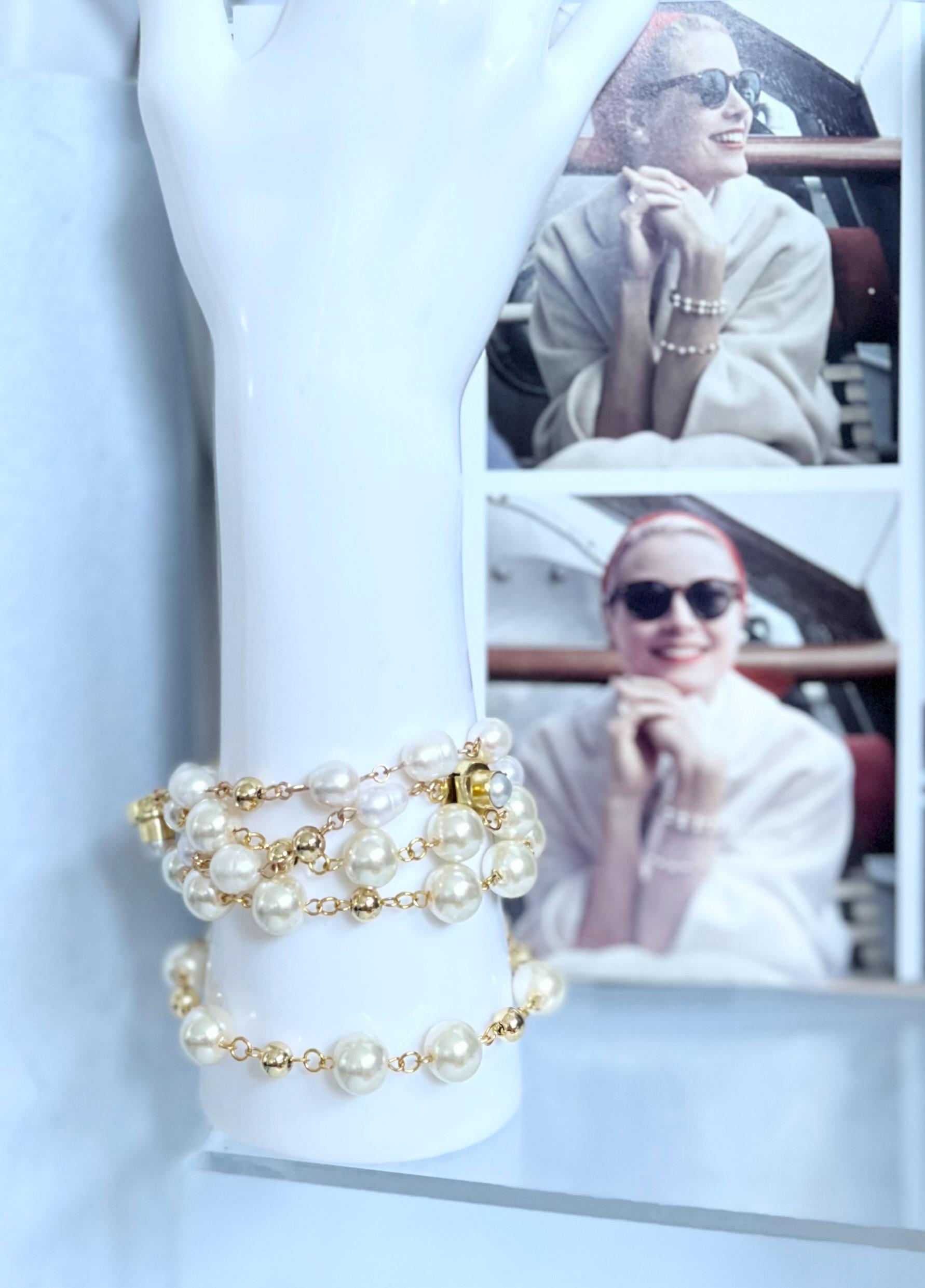 Grace Kelly Stackable Pearl and Gold Bracelets (available in Genuine ...