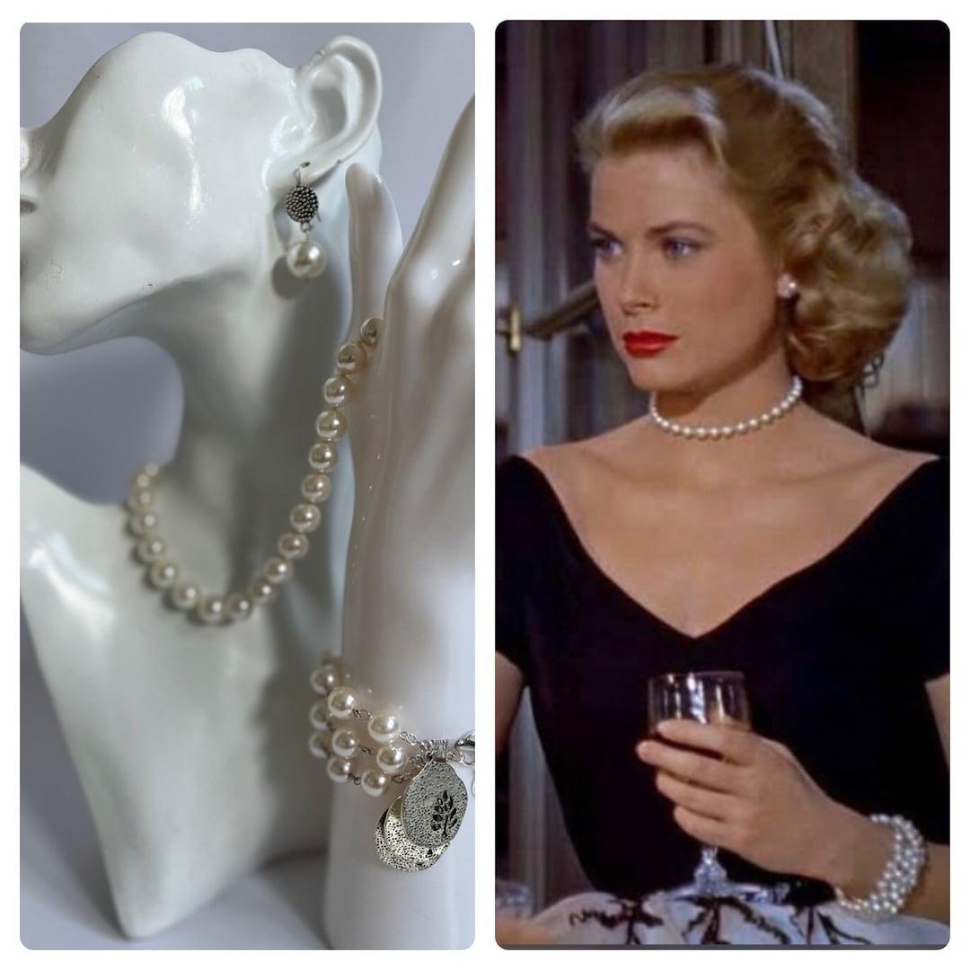 Grace Kelly Inspired Pearl Necklace Bracelet and Earrings - Etsy