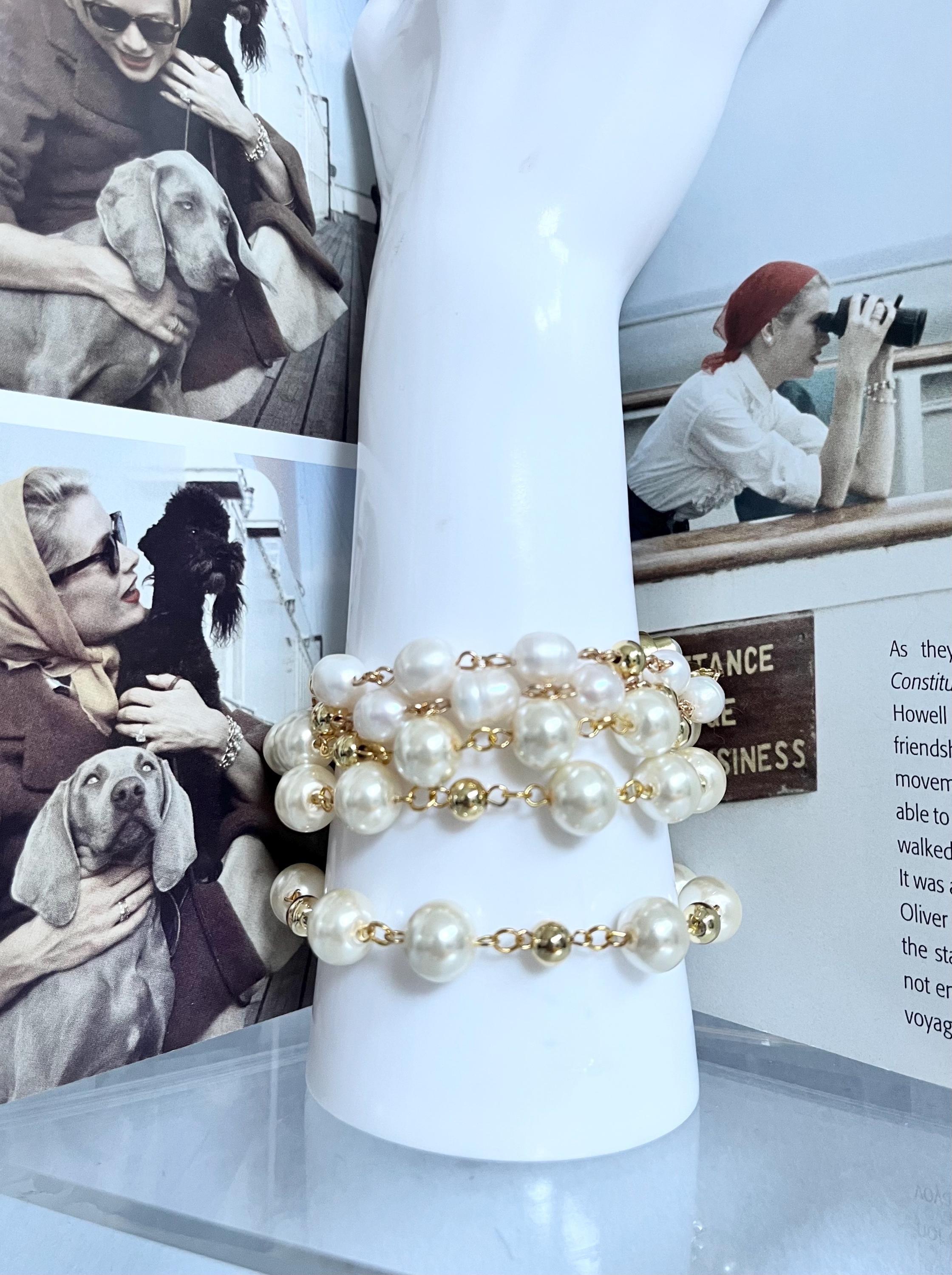 Grace Kelly Stackable Pearl and Gold Bracelets (available in Genuine ...