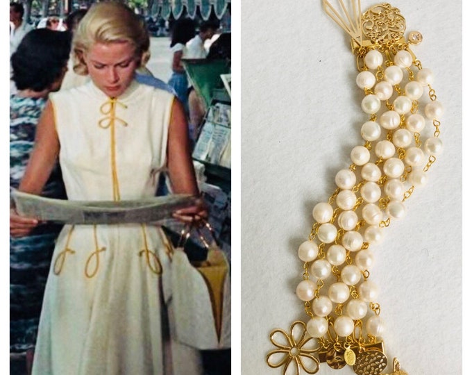 Grace Kelly Rear Window Bracelet With Genuine Freshwater Pearls and 18K ...