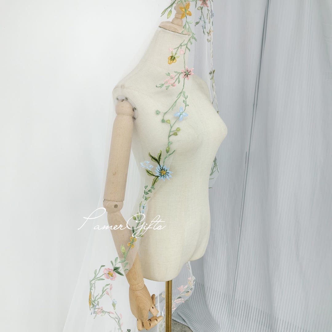 Mantilla Colorful Flower Lace Wedding Veil Secret Garden Flower Lace ...