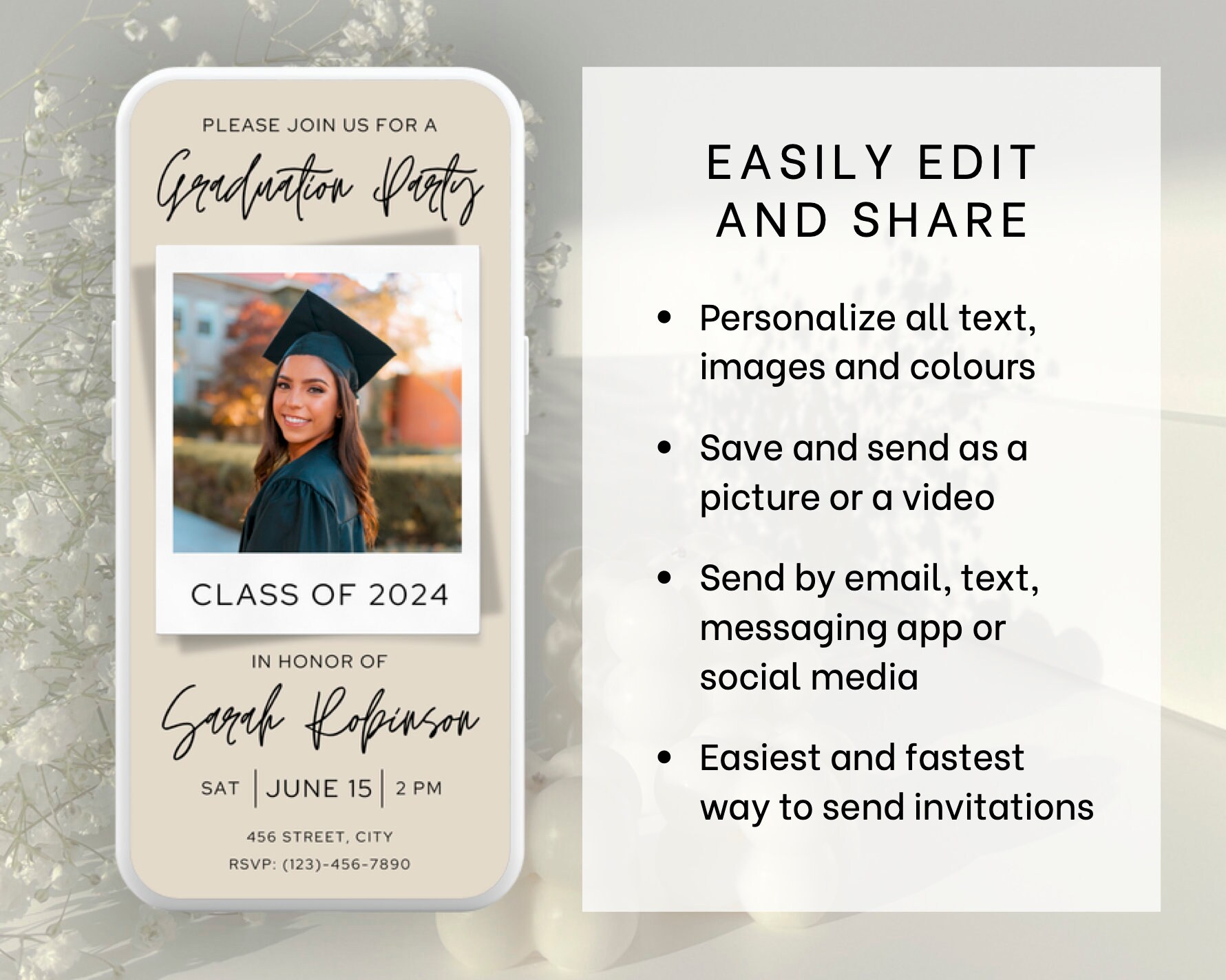 Animated Digital Graduation Party Invitation 2024, Grad Announcement ...
