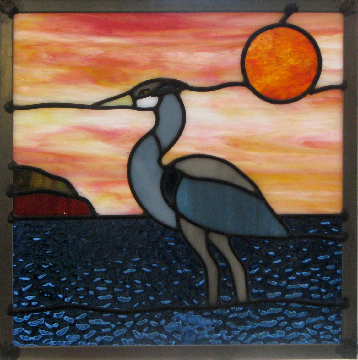 Blue Heron Stained Glass Pattern L - Etsy