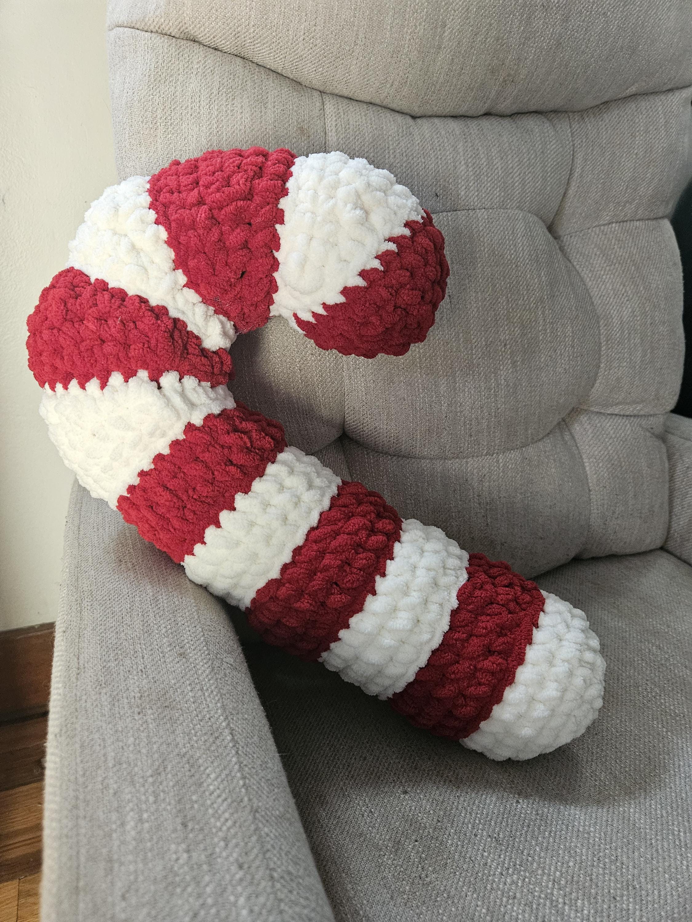 Candy Cane Pillow Crochet Striped Handmade - Etsy