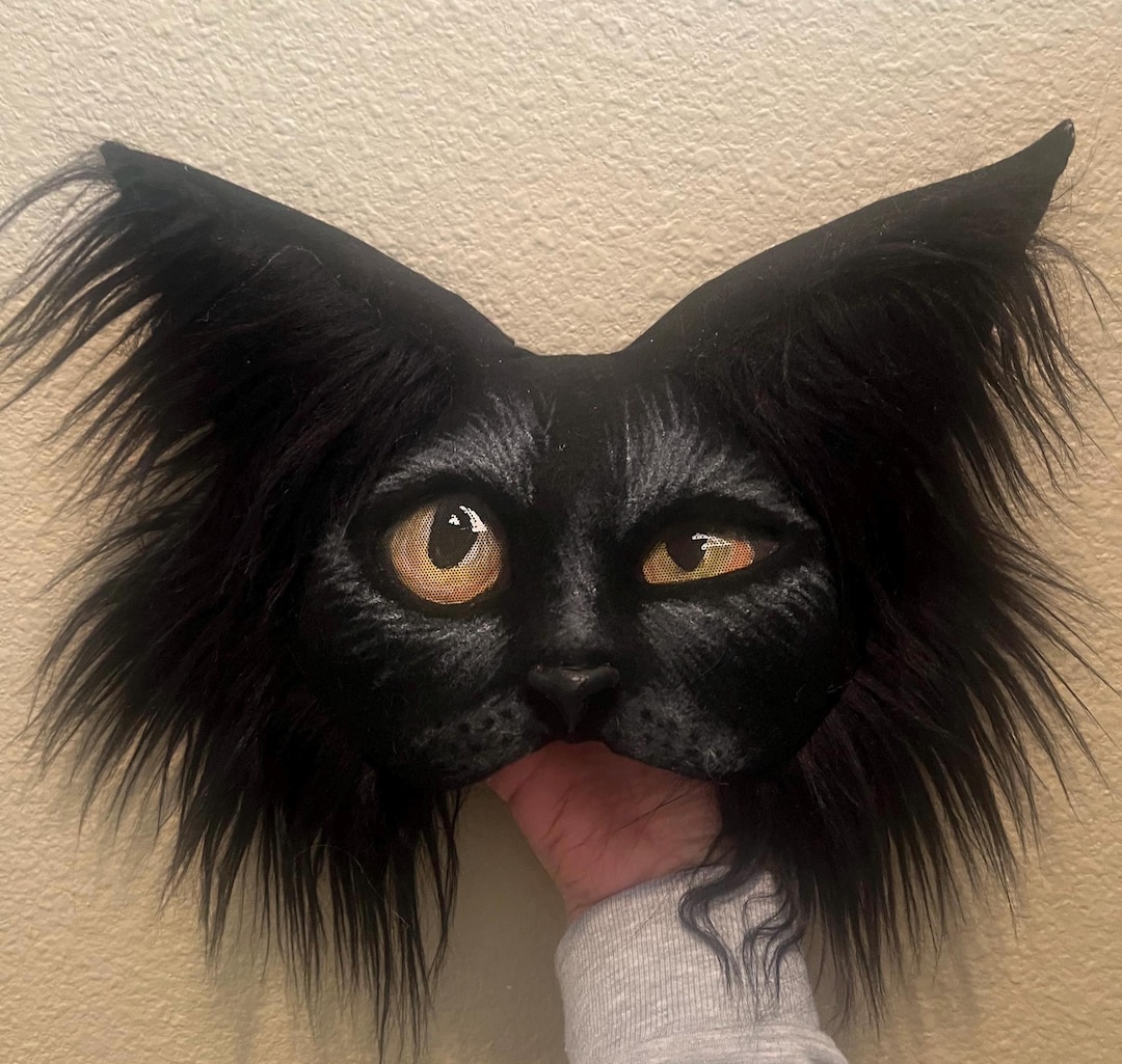 Therian Cosplay Black Kitty Cat With Faux Fur, Big Eyes and Big Ears ...