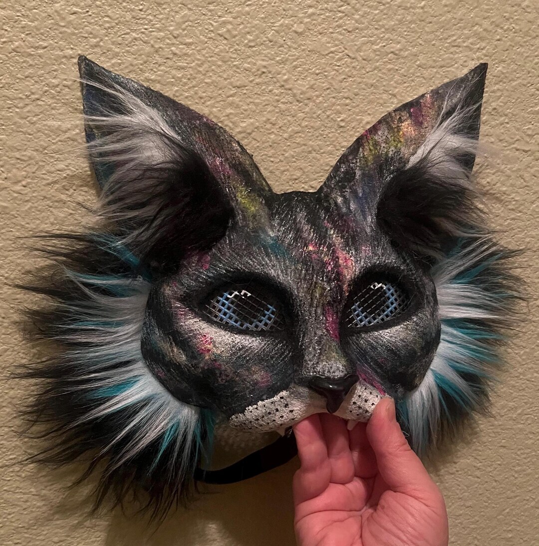 Colorful Rainbow Therian Kitty Cat Mask With Multi Color Faux Fur, Big ...