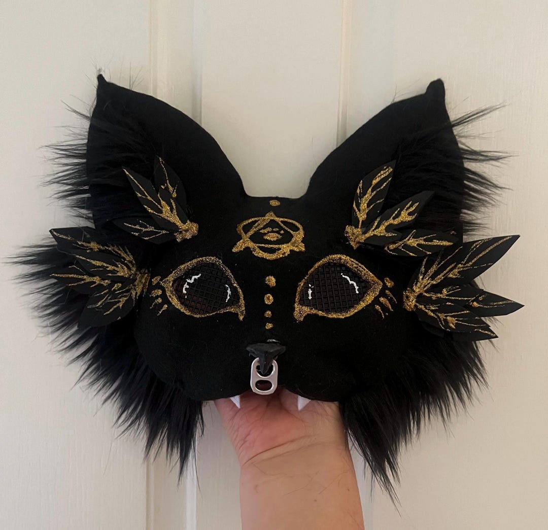 Premade Black Angel Therian Kitty Cat Mask With Big Ears, Big Eyes ...