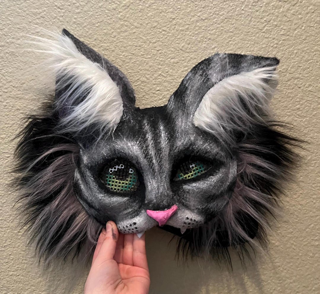 Lopsided Therian Kitty Cat Mask With Faux Fur and Fangs - Etsy
