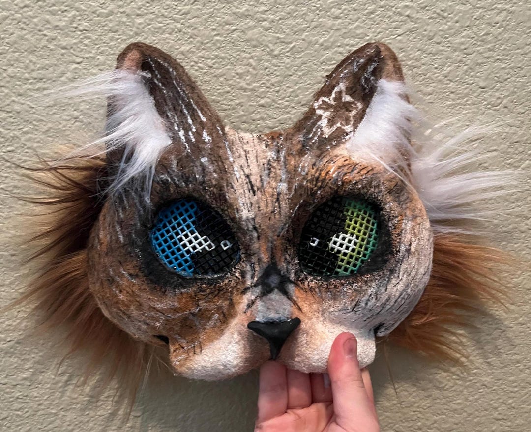 Cute Calico Therian Kitty Cat Mask With Big Eyes and Multiple Faux Fur ...