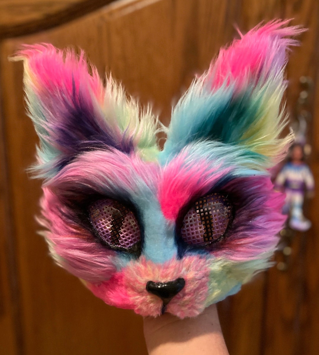 Rainbow Print Furry Therian Animal Mask - Etsy