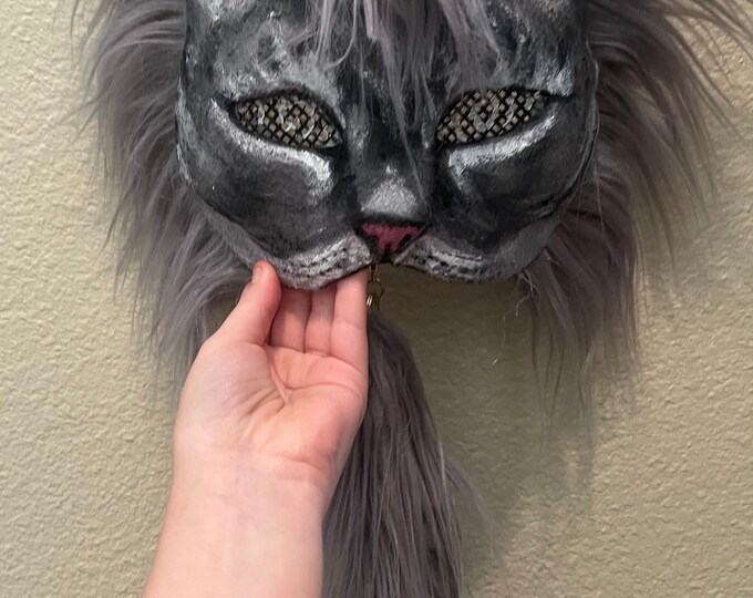 Therian Gray and Black Cat Mask With Tail Cosplay - Etsy
