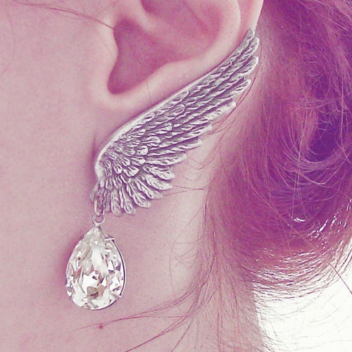 Angel Wing Earrings Ear Climber Silver Clip on Earring | Etsy
