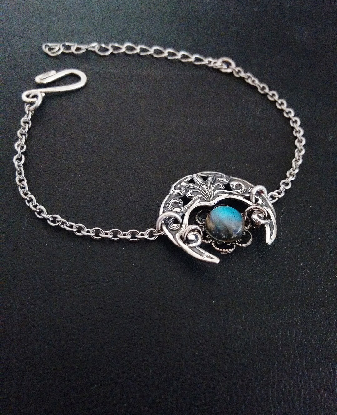 Labradorite Bracelet, Witchy Jewelry, Crescent Moon Bracelet Silver ...