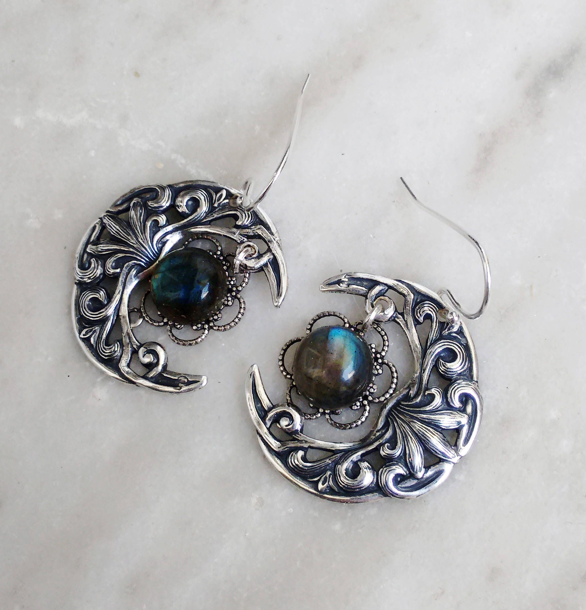Wiccan Jewelry Witchy Jewelry Labradorite Earrings Silver Moon - Etsy