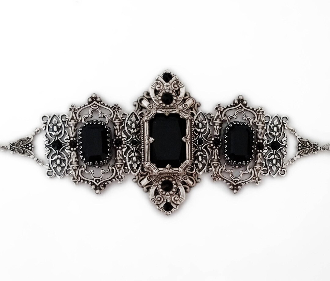 Gothic Bracelet Gothic Jewelry Silver Statement Bracelet Black - Etsy UK