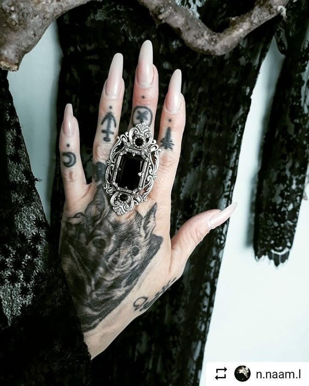 Large Gothic Ring for Women, Black Crystal Ring, Gothic Jewelry ...