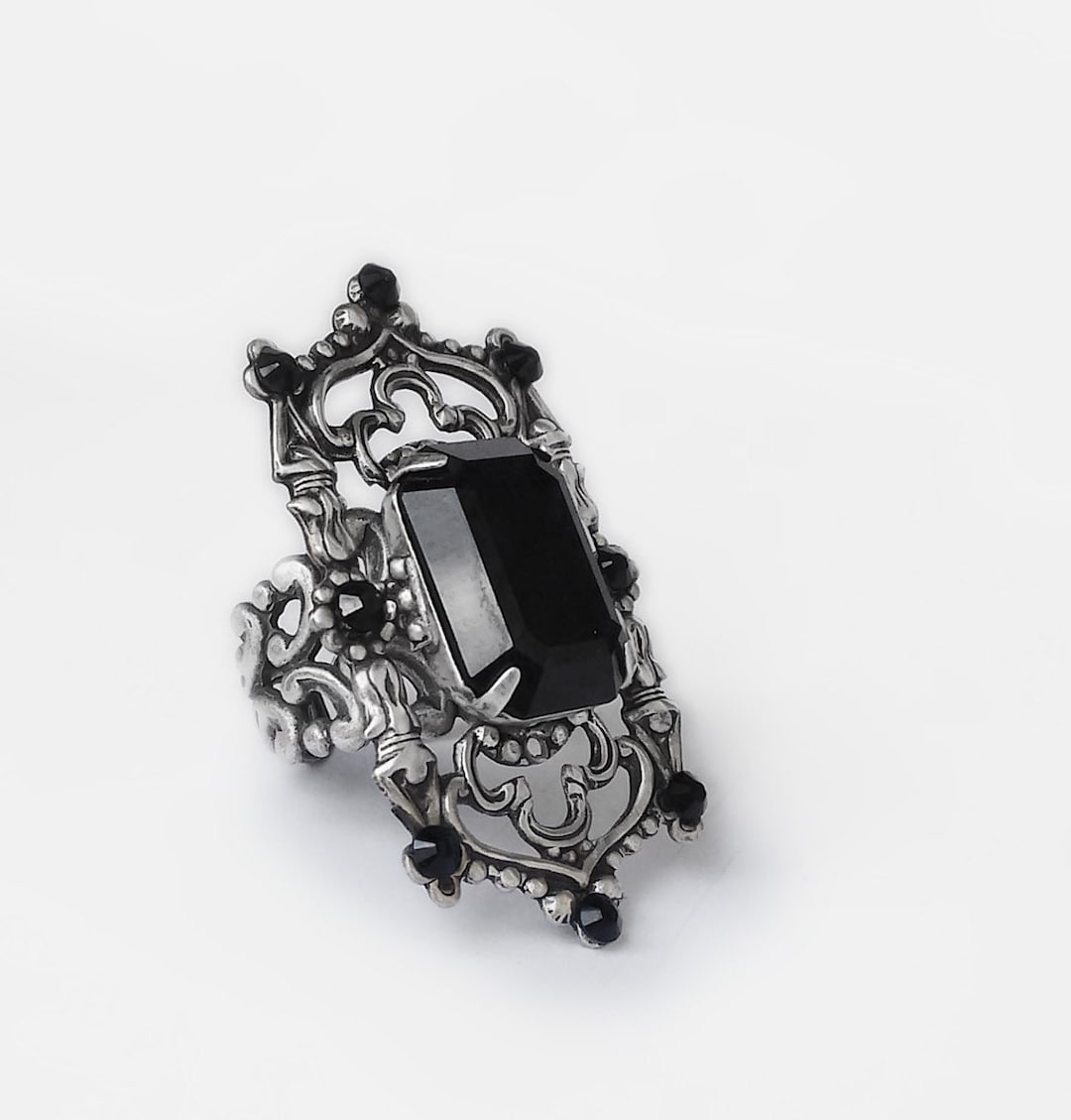 Black Gothic Ring for Women, Silver Medieval Ring, Victorian Gothic ...