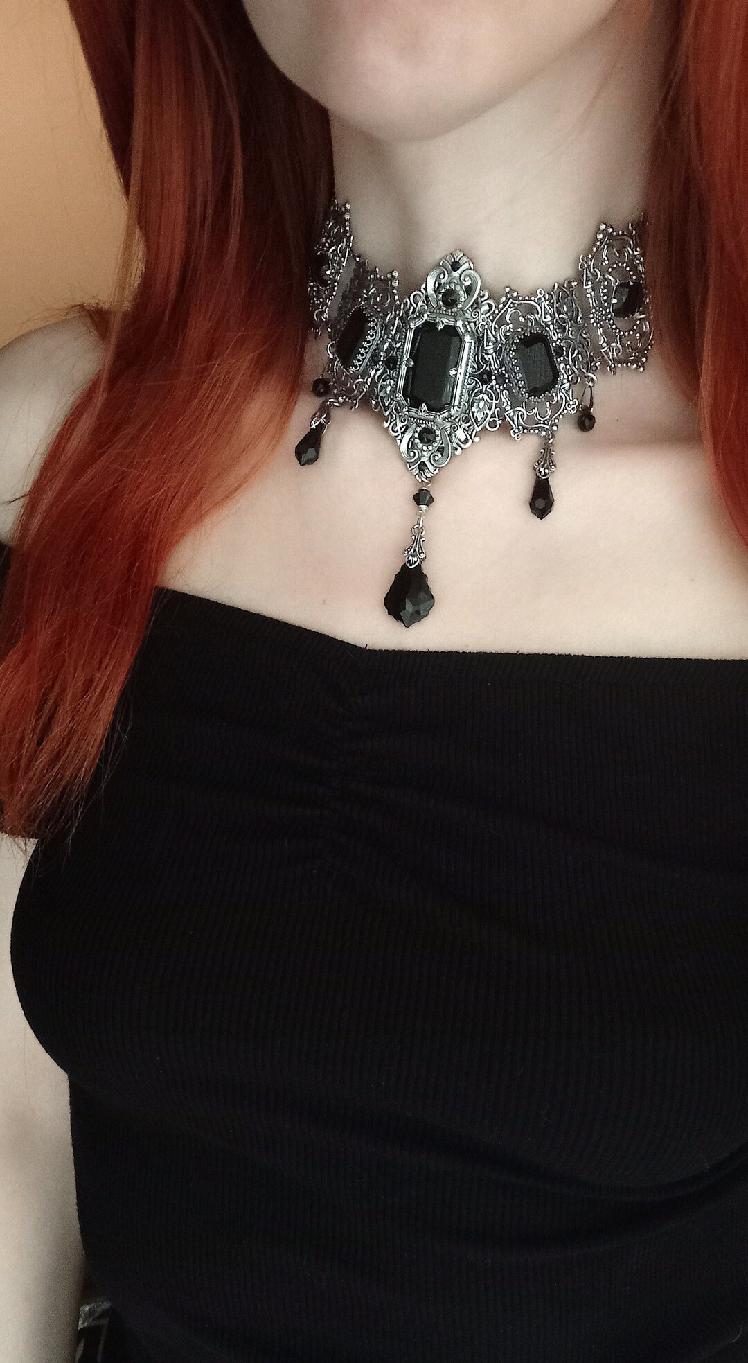 Choker and Earrings Set, Gothic Jewelry, Black Crystal Avant Garde ...