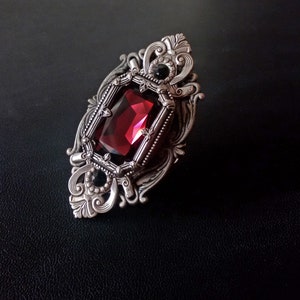 Burgundy Ring Gothic Ring Gothic Jewelry Large Cocktail - Etsy